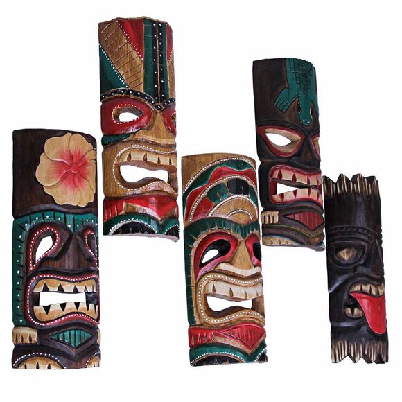 Zeckos | Accents | Set Of Handcarved Tropical Island Style Tiki Masks ...